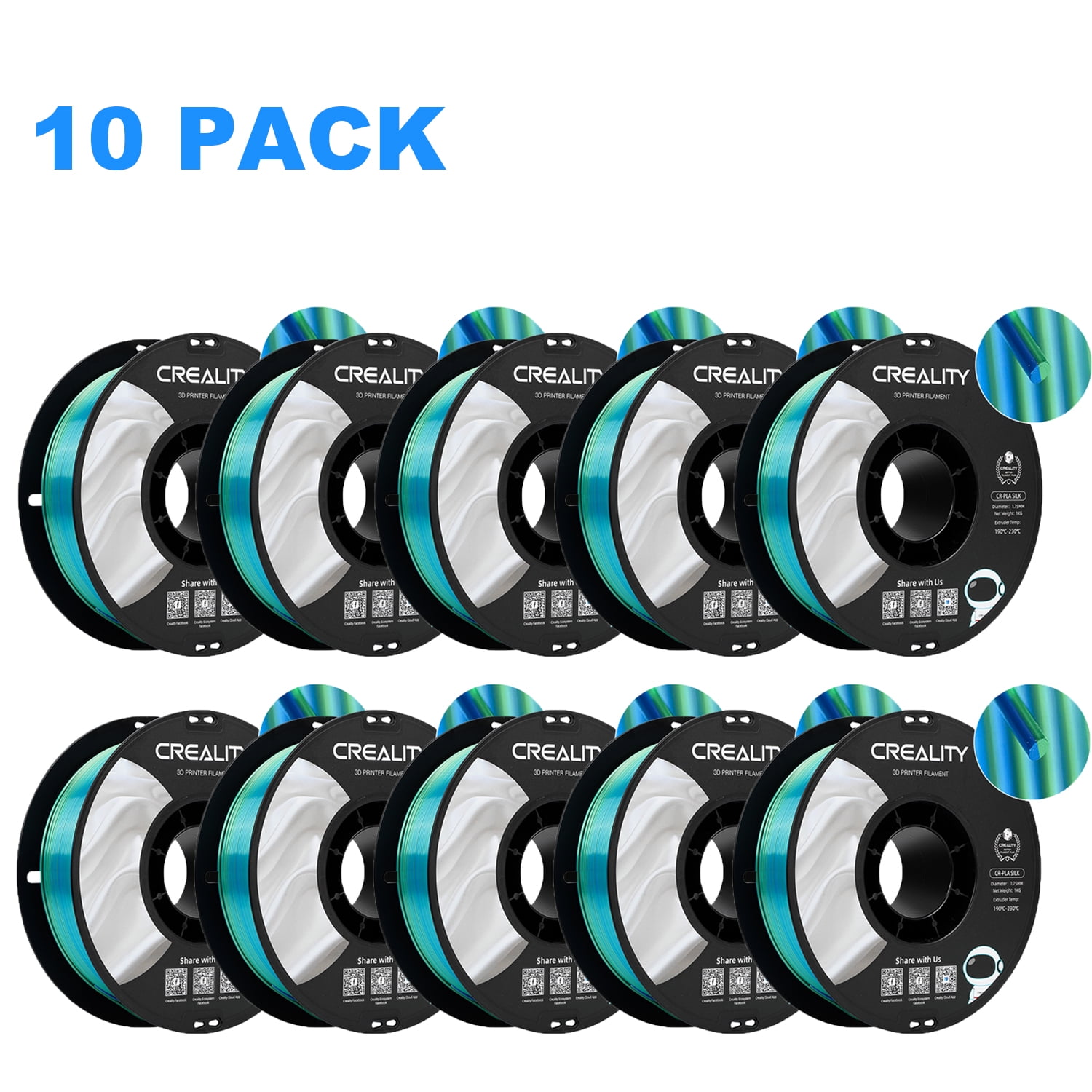Creality Official 3D Printer Filament 10 Packs 1.75mm Silk PLA Filament ...