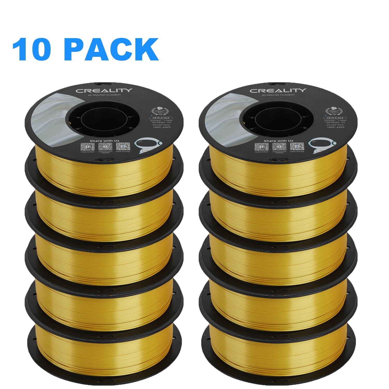 Creality Official 3D Printer Filament 10 Packs 1.75mm Silk PLA Filament ...