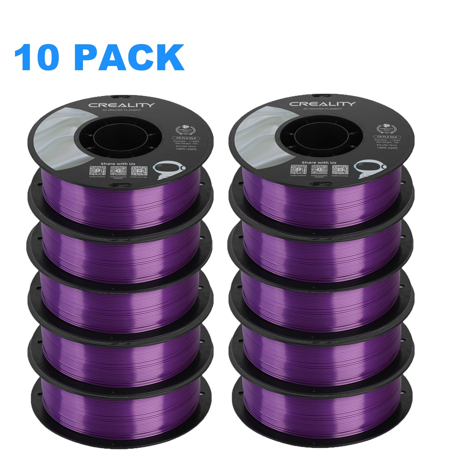 Creality Official 3D Printer Filament 10 Packs 1.75mm Silk PLA Filament ...