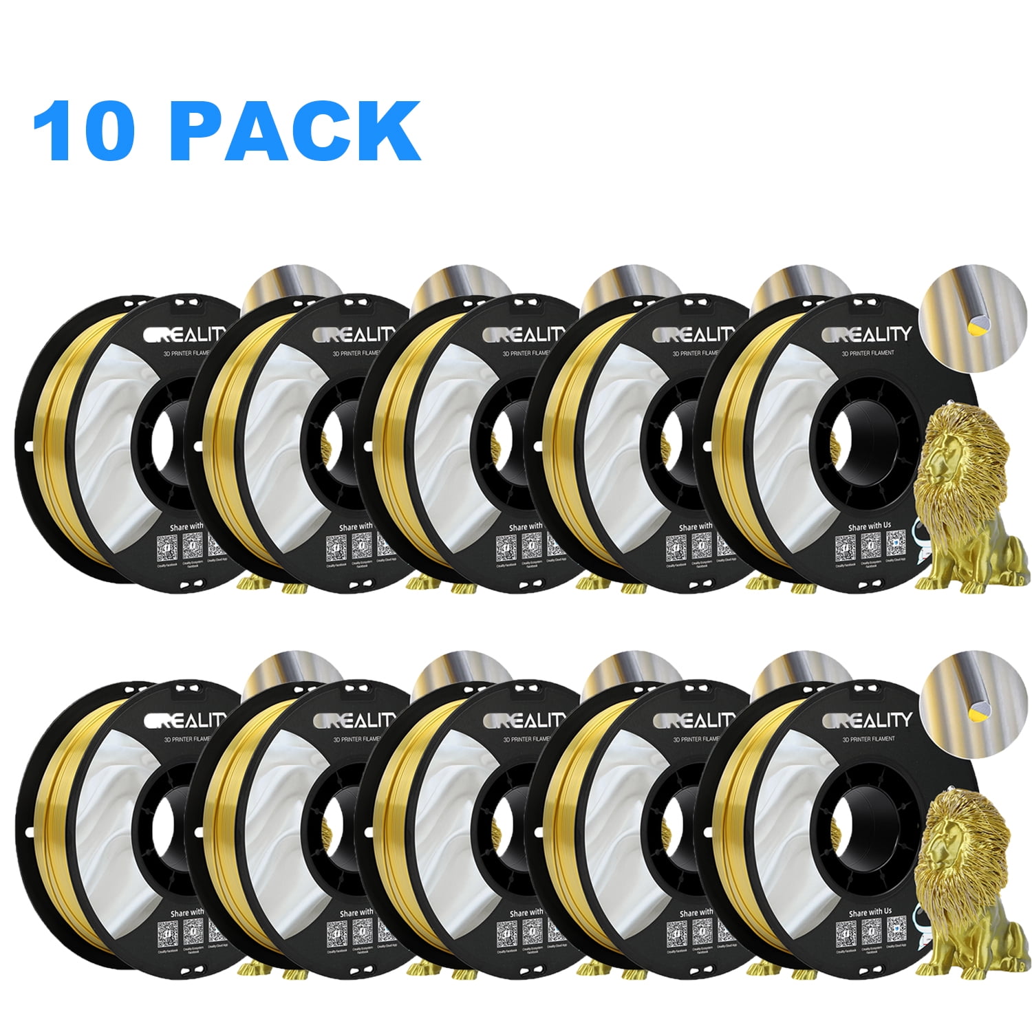 Creality Official 3D Printer Filament 10 Packs 1.75mm Silk PLA Filament ...