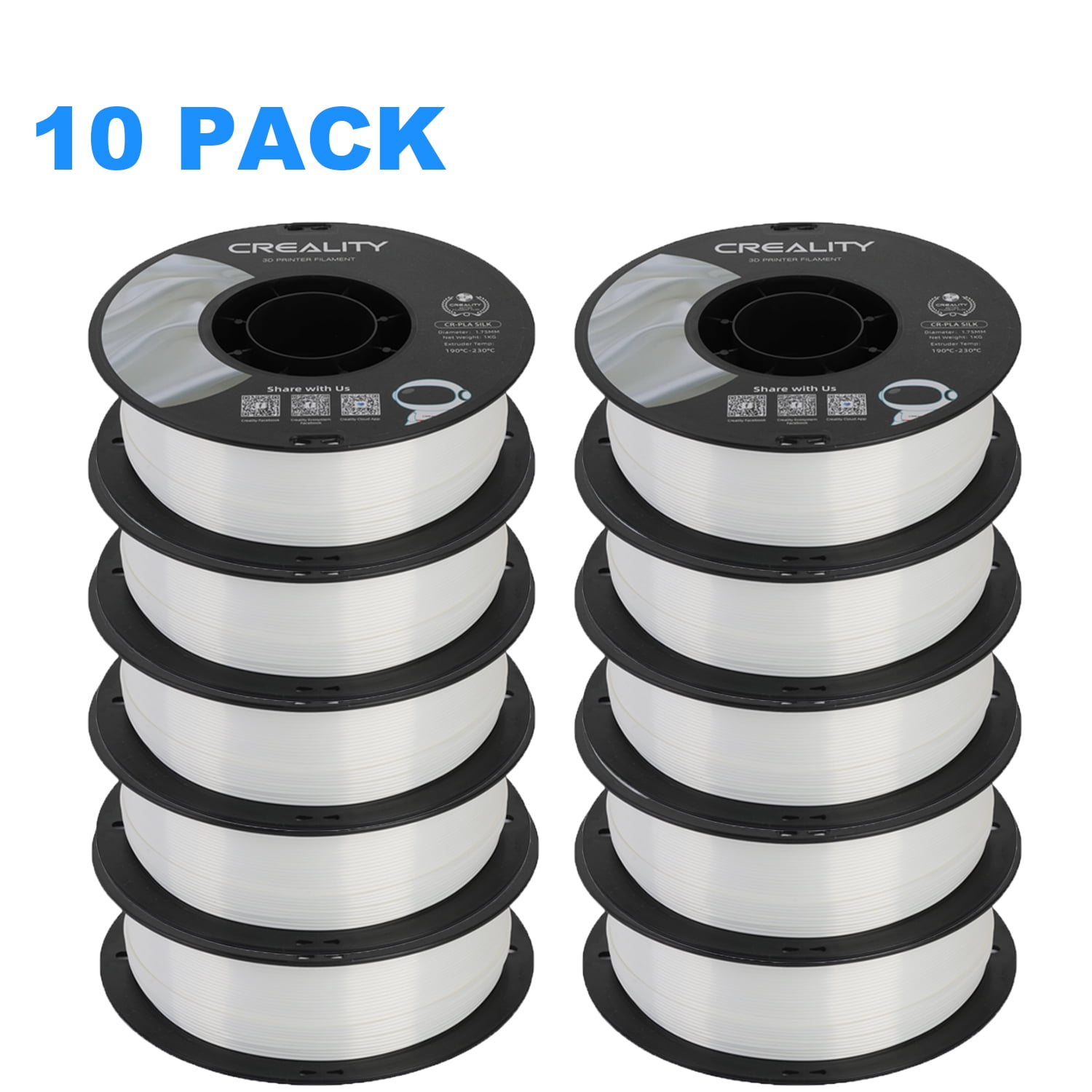 Creality Official 3D Printer Filament 10 Packs 1.75mm Silk PLA Filament ...