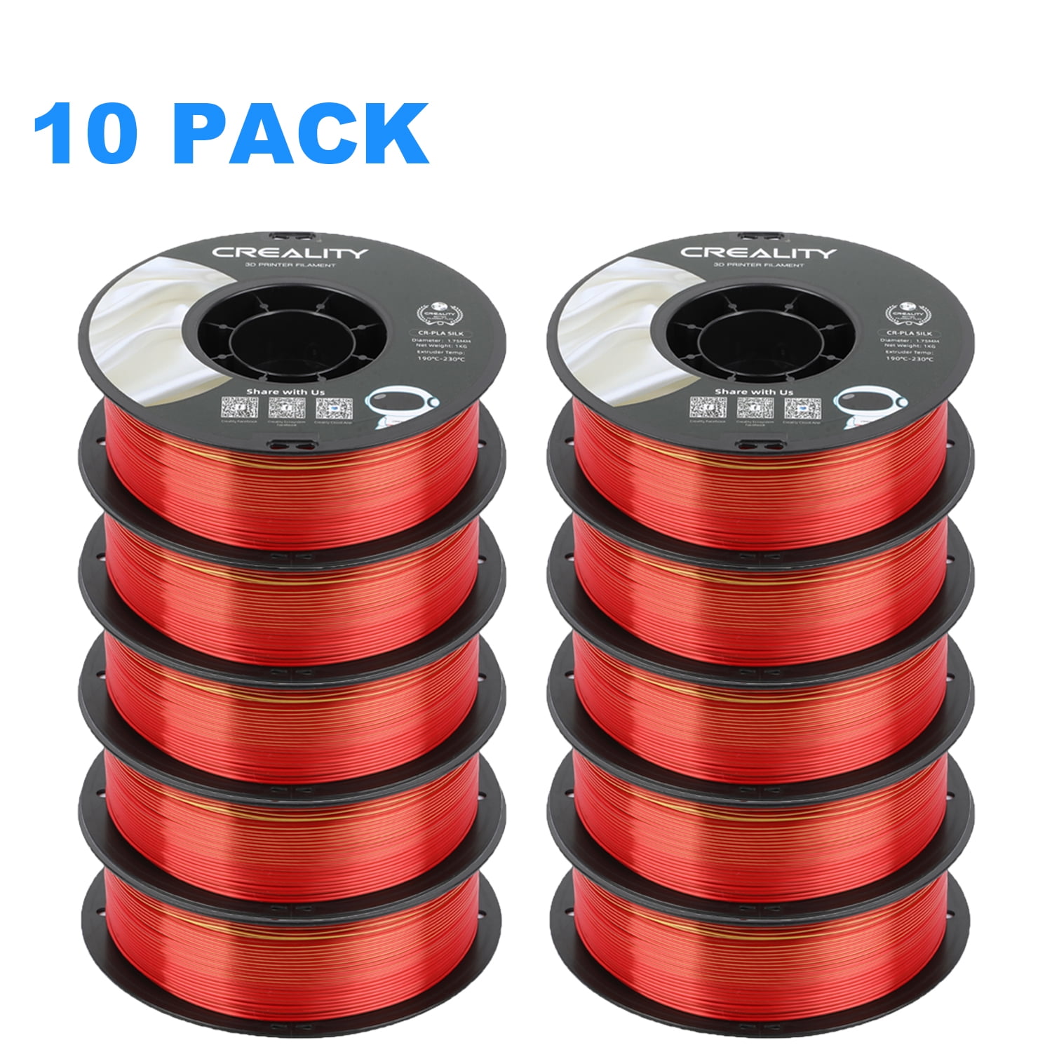 Creality Official 3D Printer Filament 10 Packs 1.75mm Silk PLA Filament ...