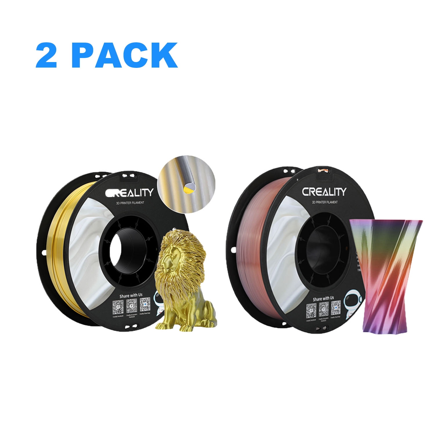 Creality Official 3D Printer Filament 2 Packs 1.75mm Silk PLA Filament ...