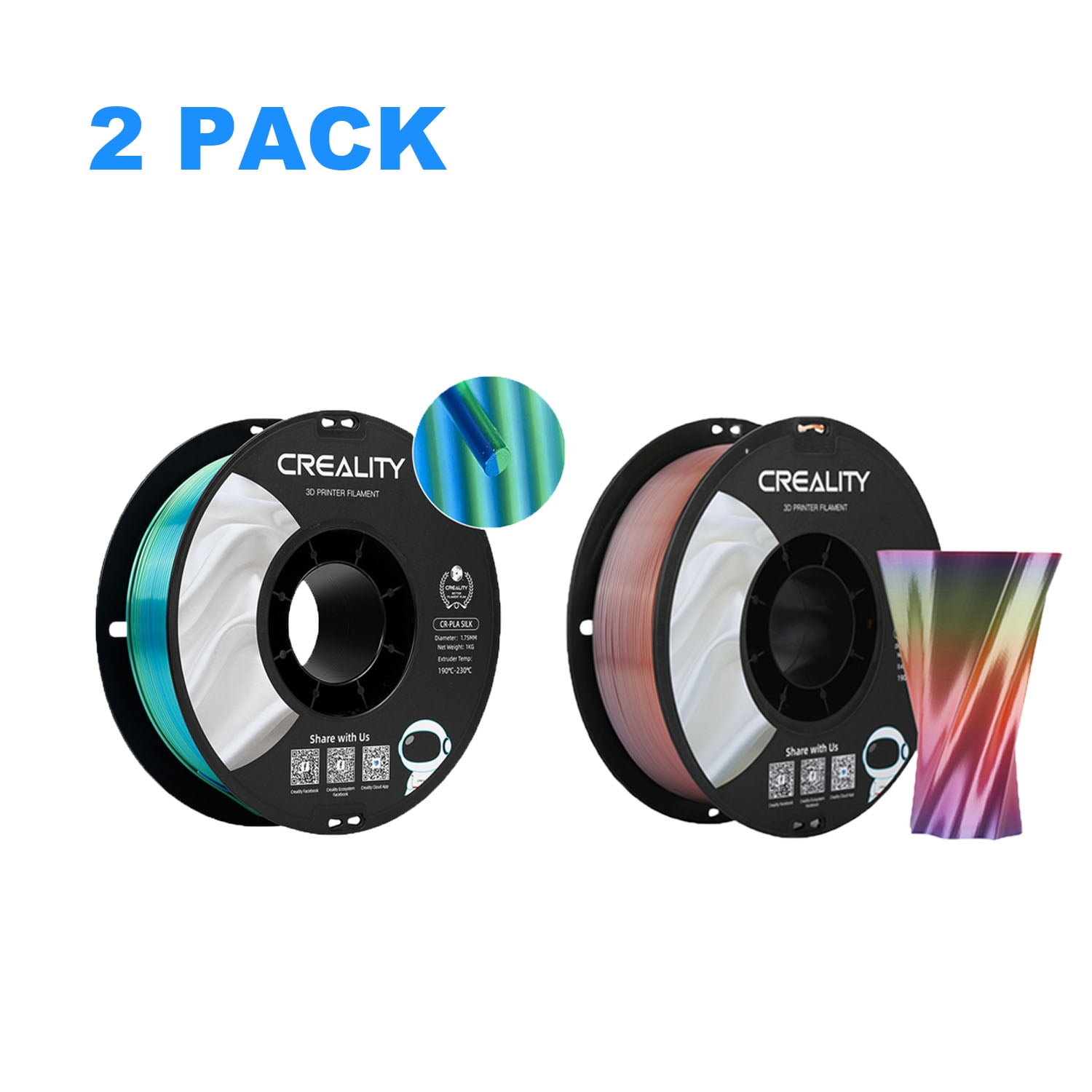Creality Official 3D Printer Filament 2 Packs 1.75mm Silk PLA Filament ...