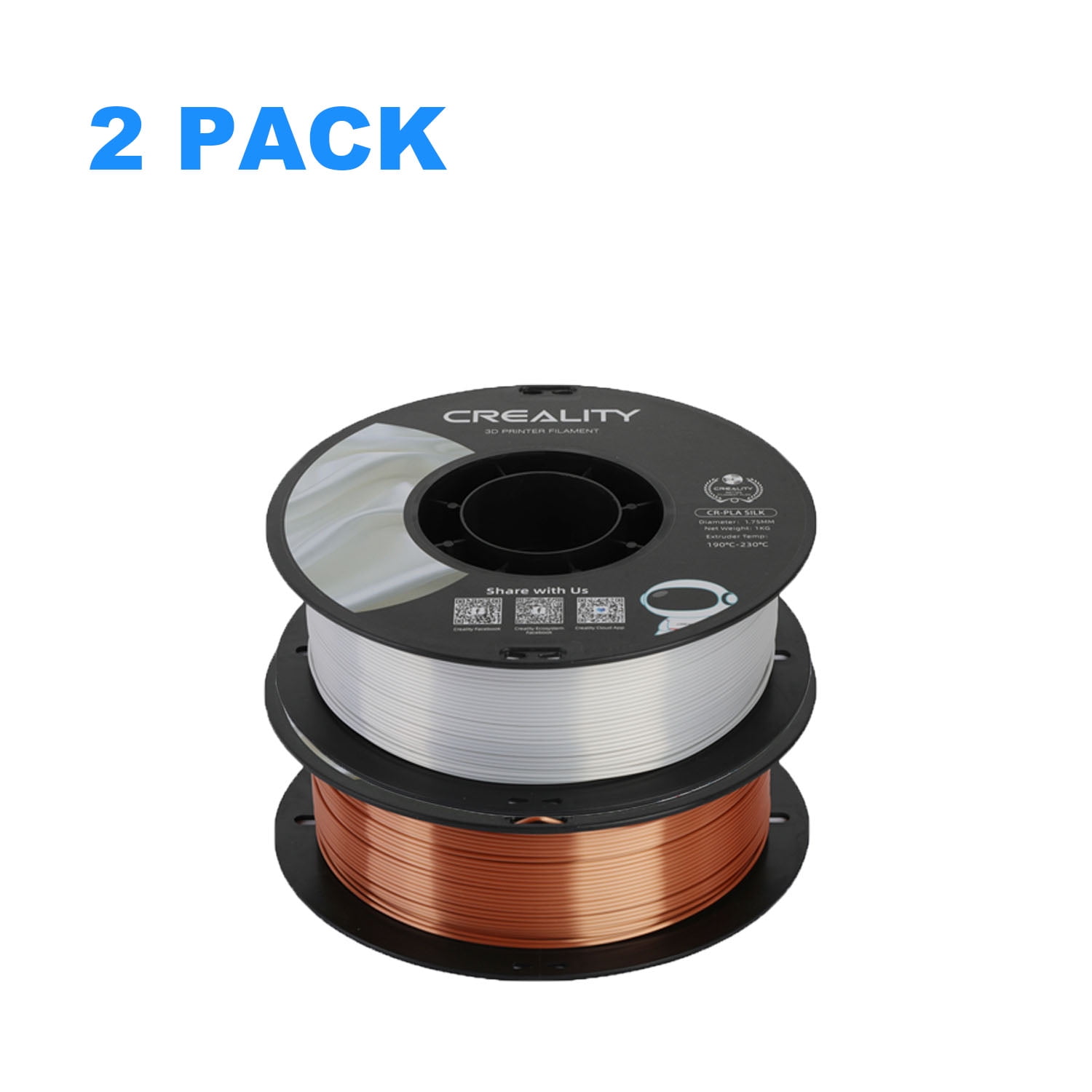 Creality Official 3D Printer Filament 2 Packs 1.75mm Silk PLA Filament ...