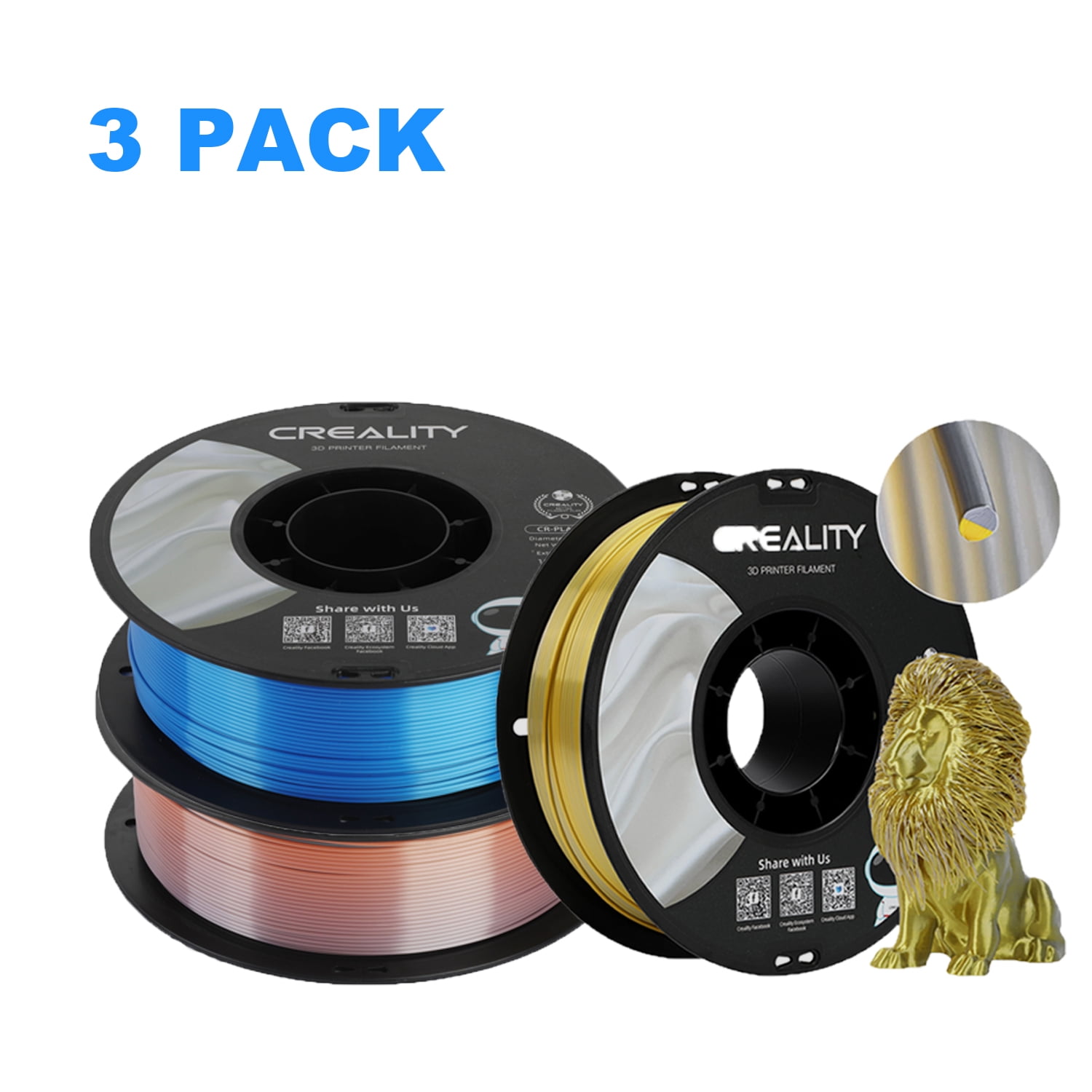 Creality Official 3D Printer Filament 3 Packs 1.75mm Silk PLA Filament ...