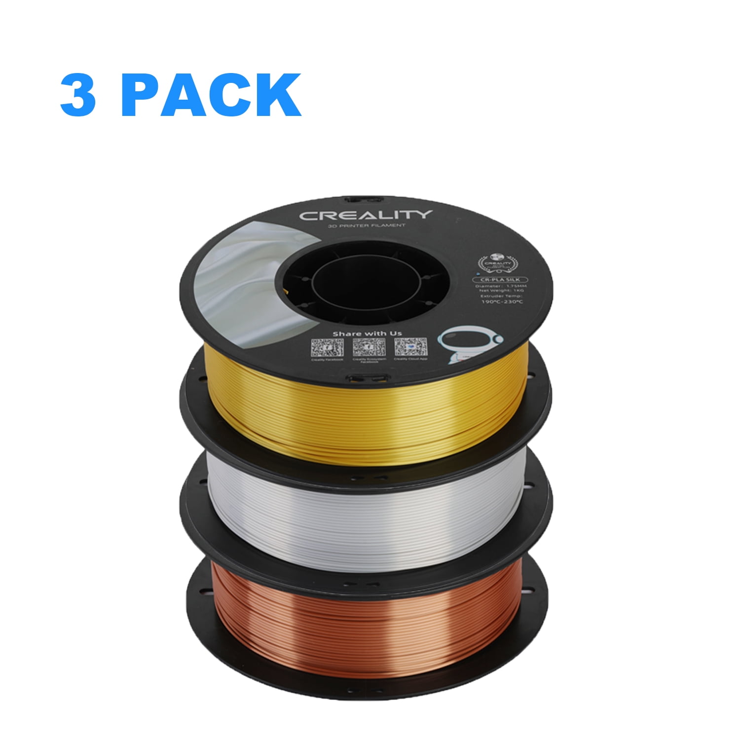 Creality Official 3D Printer Filament 3 Packs 1.75mm Silk PLA Filament ...