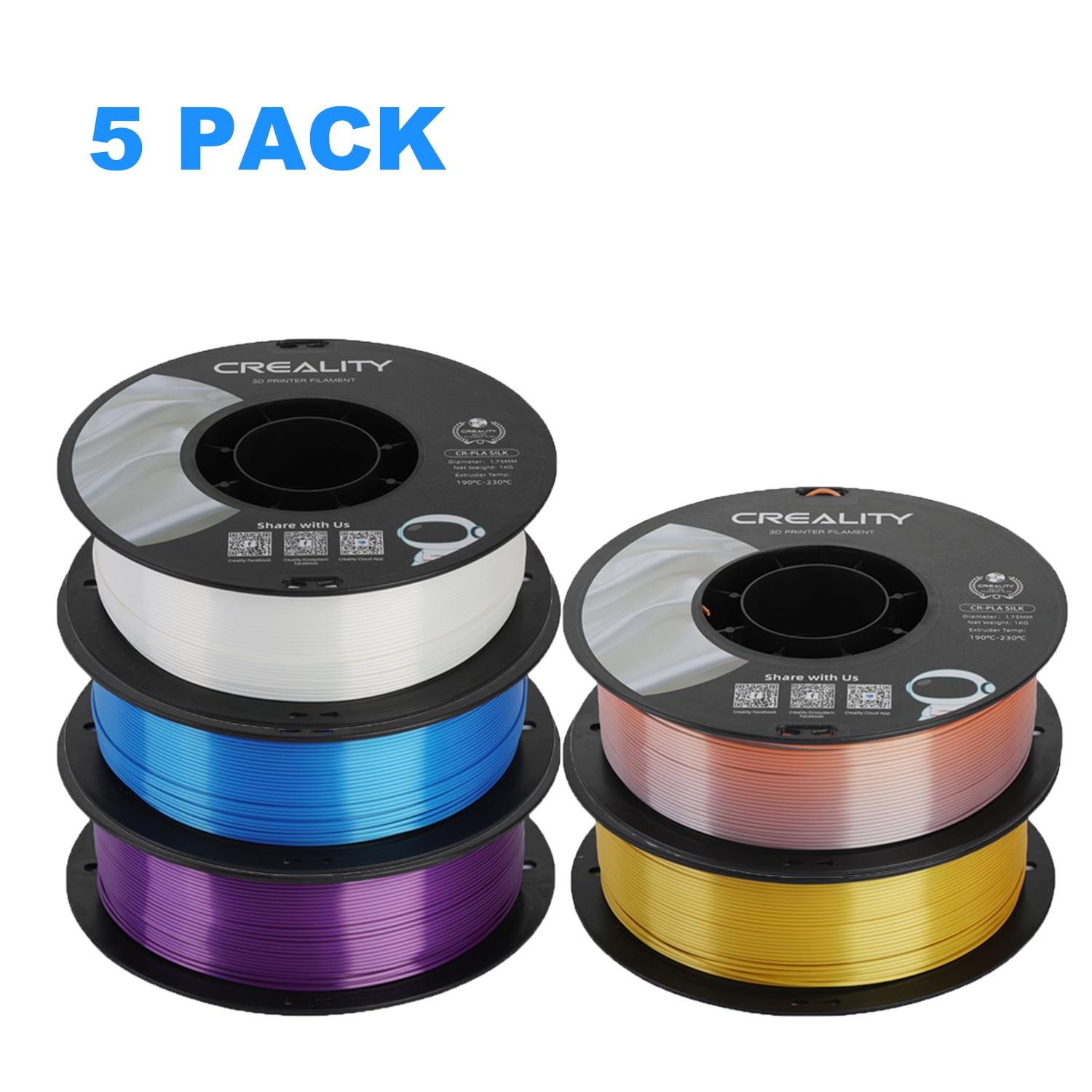 Creality Official 3D Printer Filament 5 Packs 1.75mm Silk PLA Filament ...