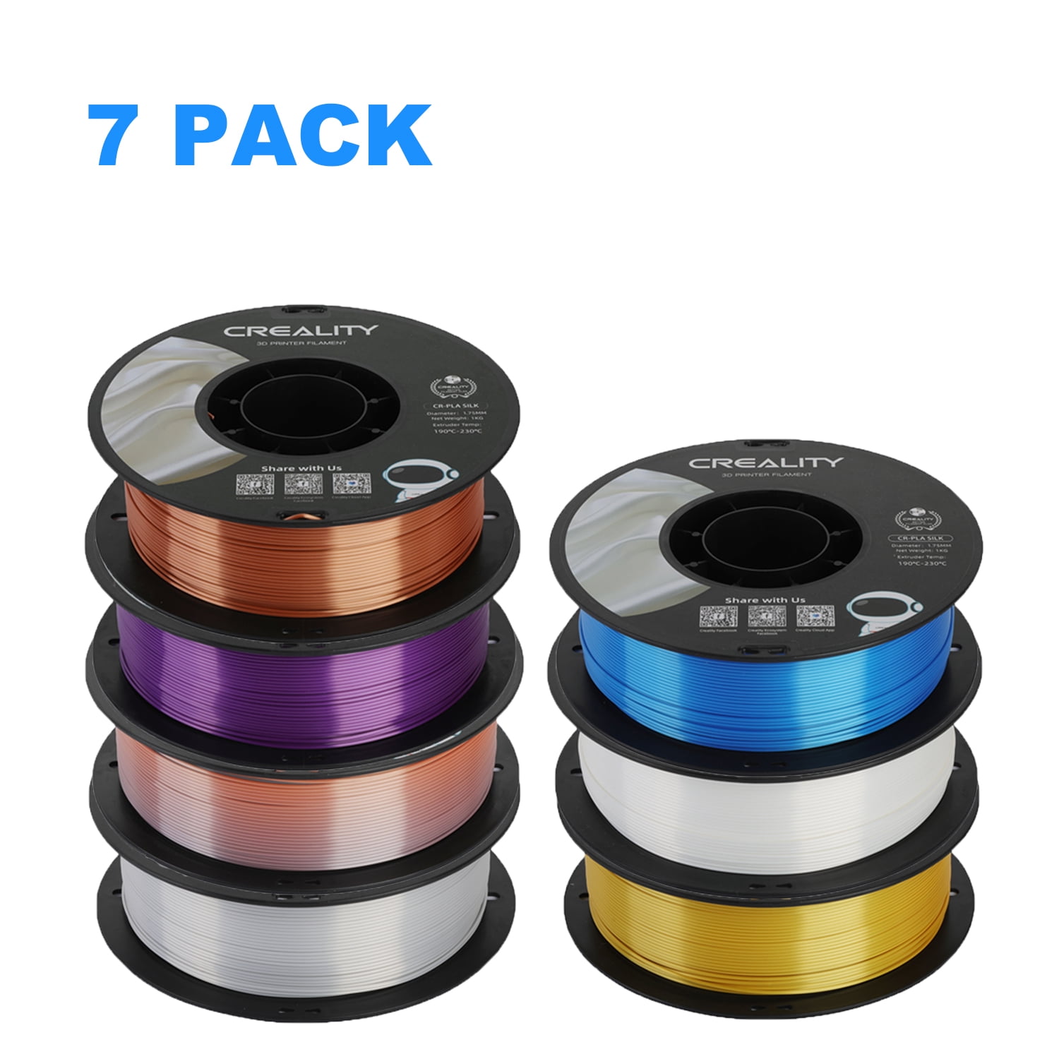 Creality Official 3D Printer Filament 7 Packs 1.75mm Silk PLA Filament ...