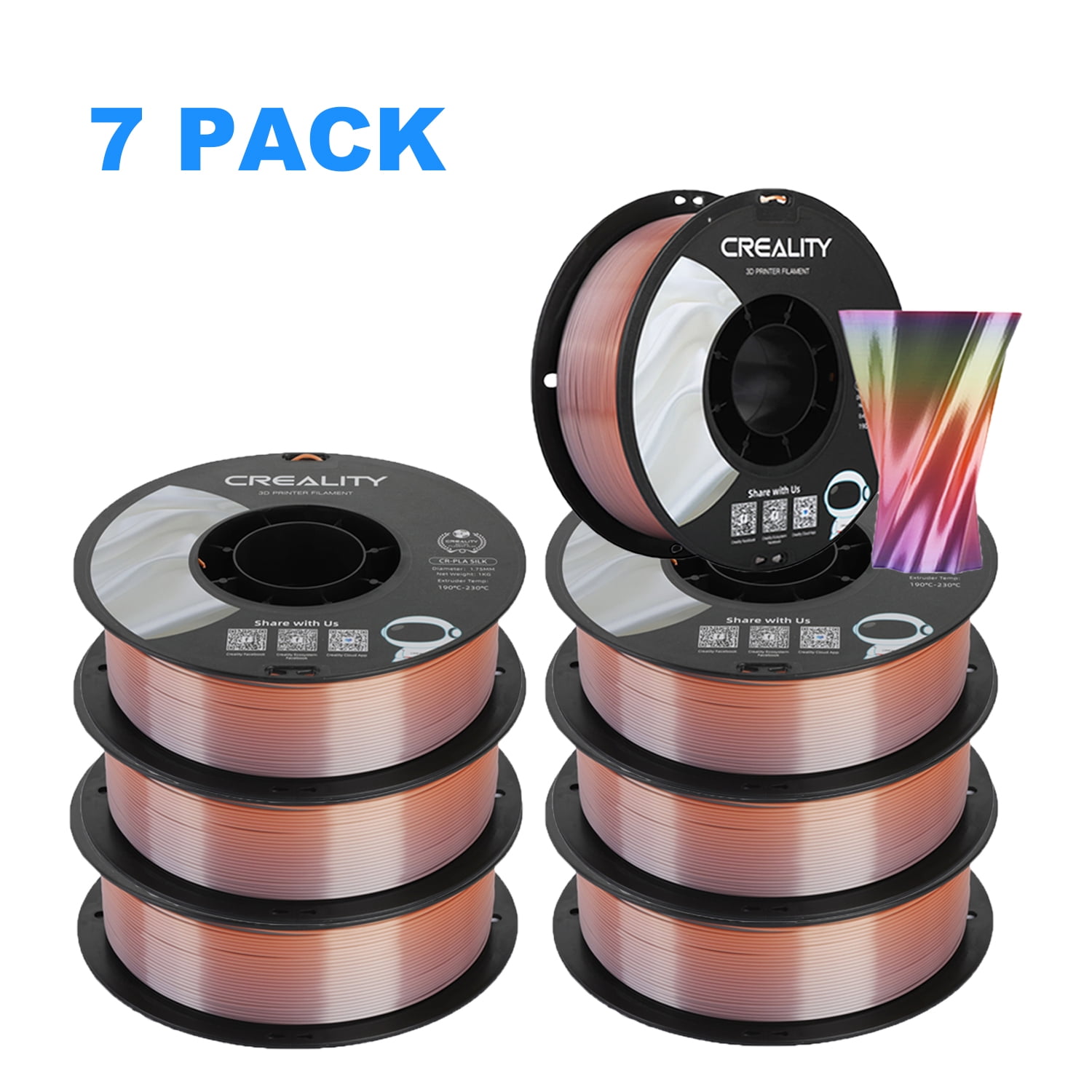 Creality Official 3D Printer Filament 7 Packs 1.75mm Silk PLA Filament ...