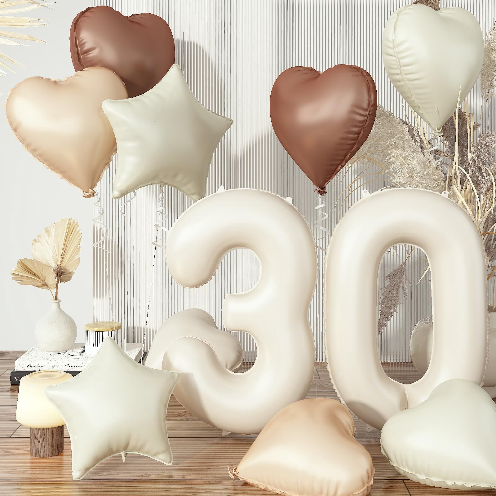 Cream 30 Balloons Decor, SSF20 Beige Nude Apricot Foil Star Heart ...