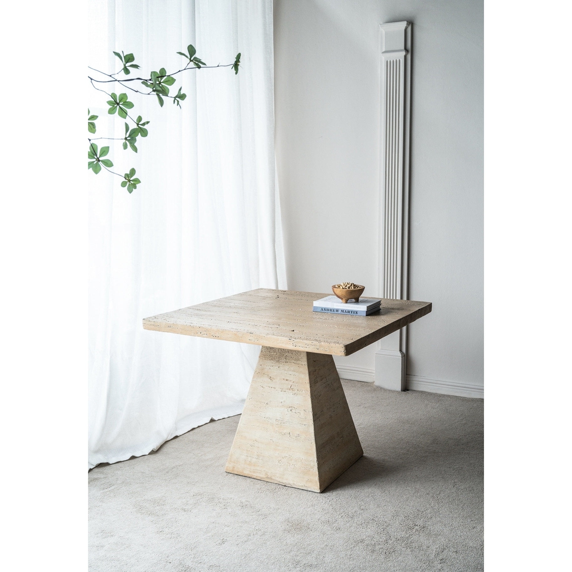 Cream 40 - inch Square Magnesium Oxide Dining Table with Pedestal Base ...