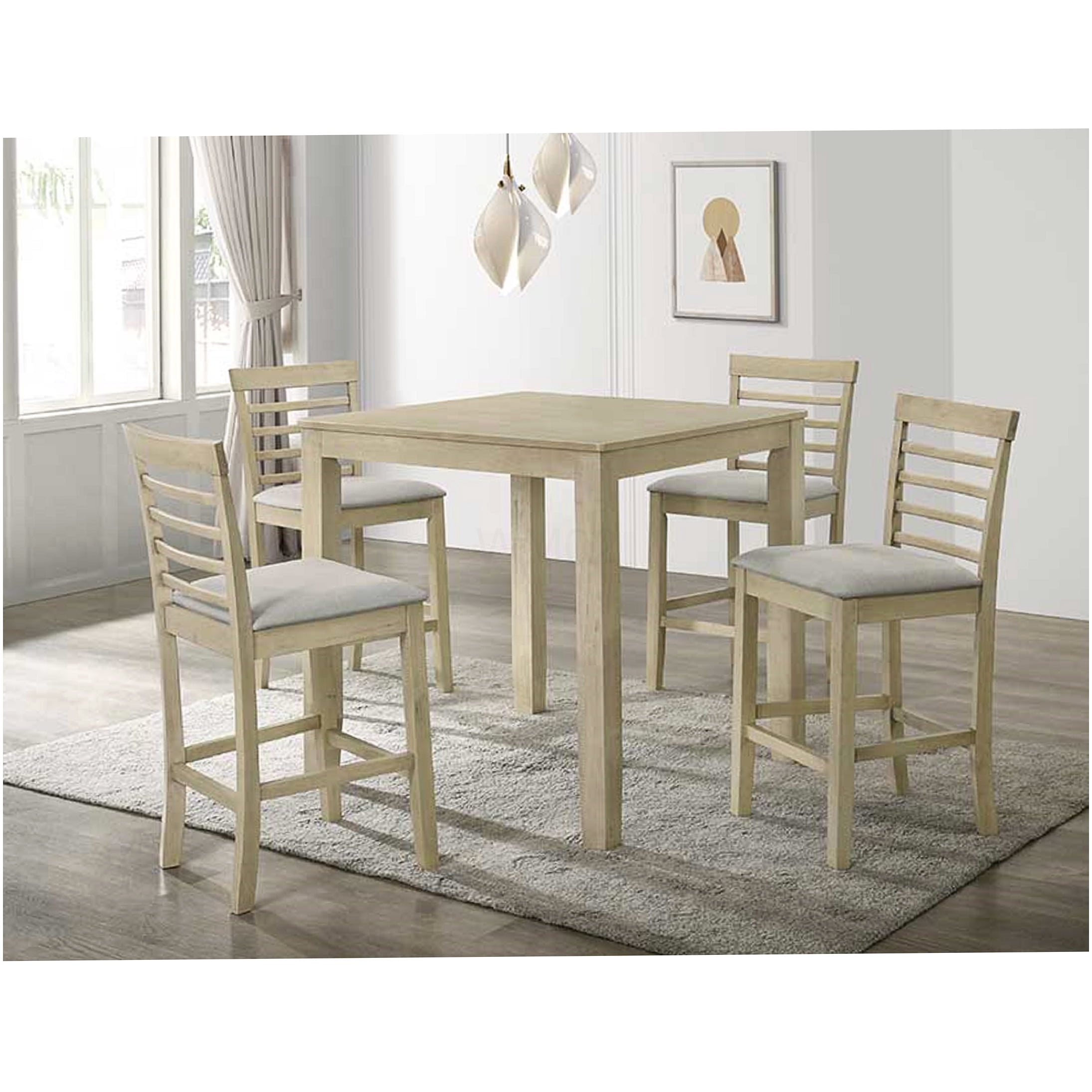 Cream 5-Piece Counter Height Dining Set with Square Table and ...