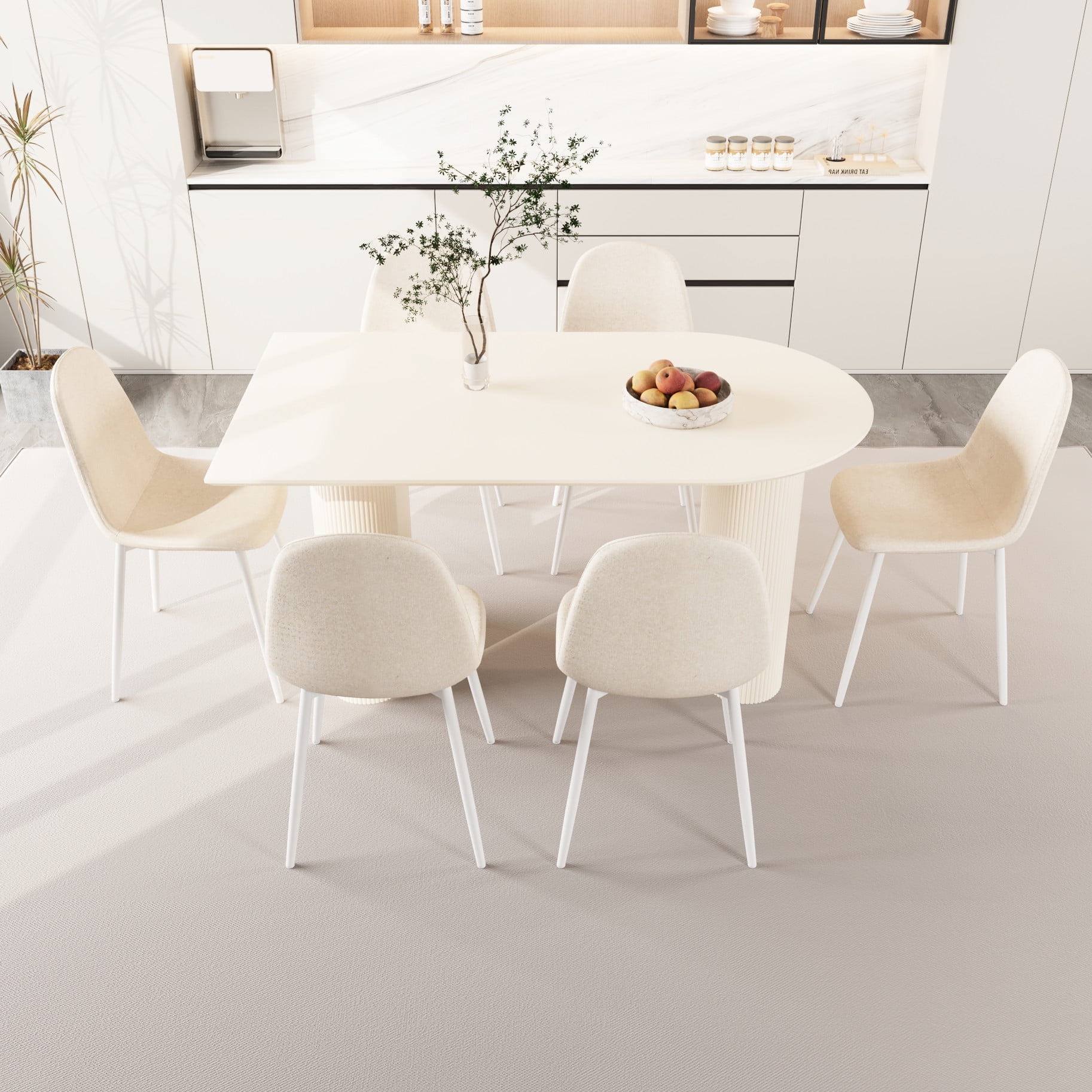 Cream 63" Dining Table And 8 Chairs - Modern Style Ensemble 8 Chair ...
