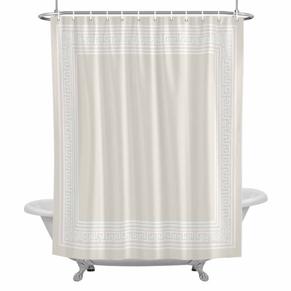 Cream Abstract Art Shower Curtain for Bathroom, Geometric Greek Key ...