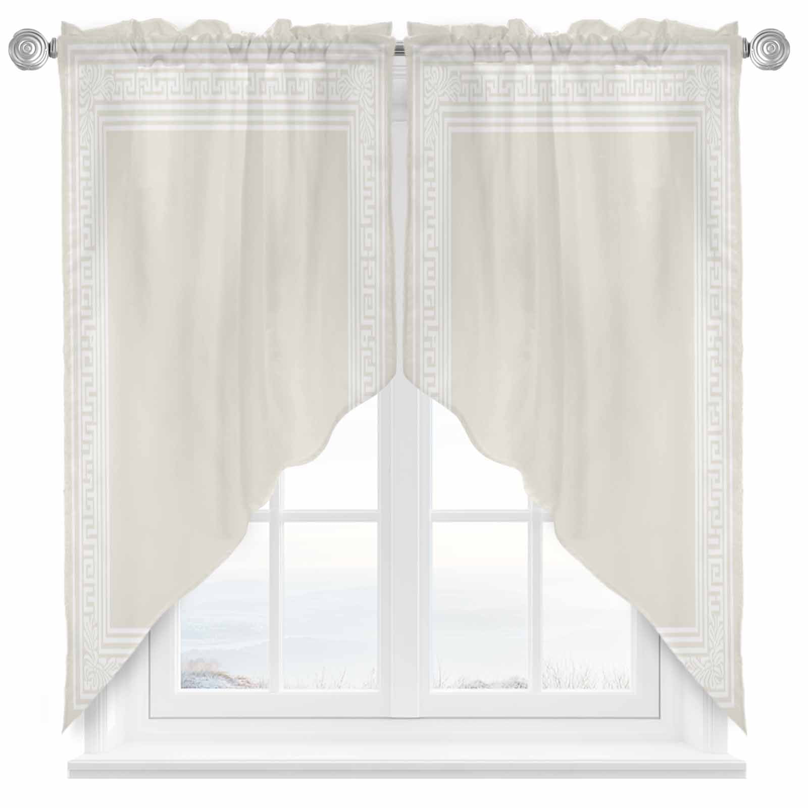 Cream Abstract Art Swag Kitchen Curtain Valances, Geometric Greek Key ...