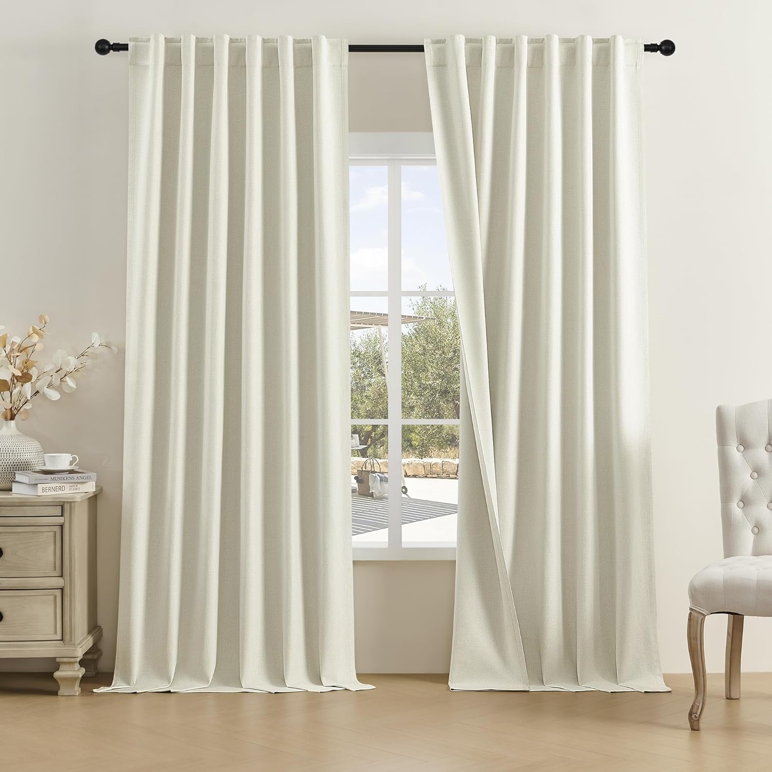 Cream Beige 120 Inch Long Curtains - Extra Long Blackout Linen Drapes for Large Windows Thermal ...