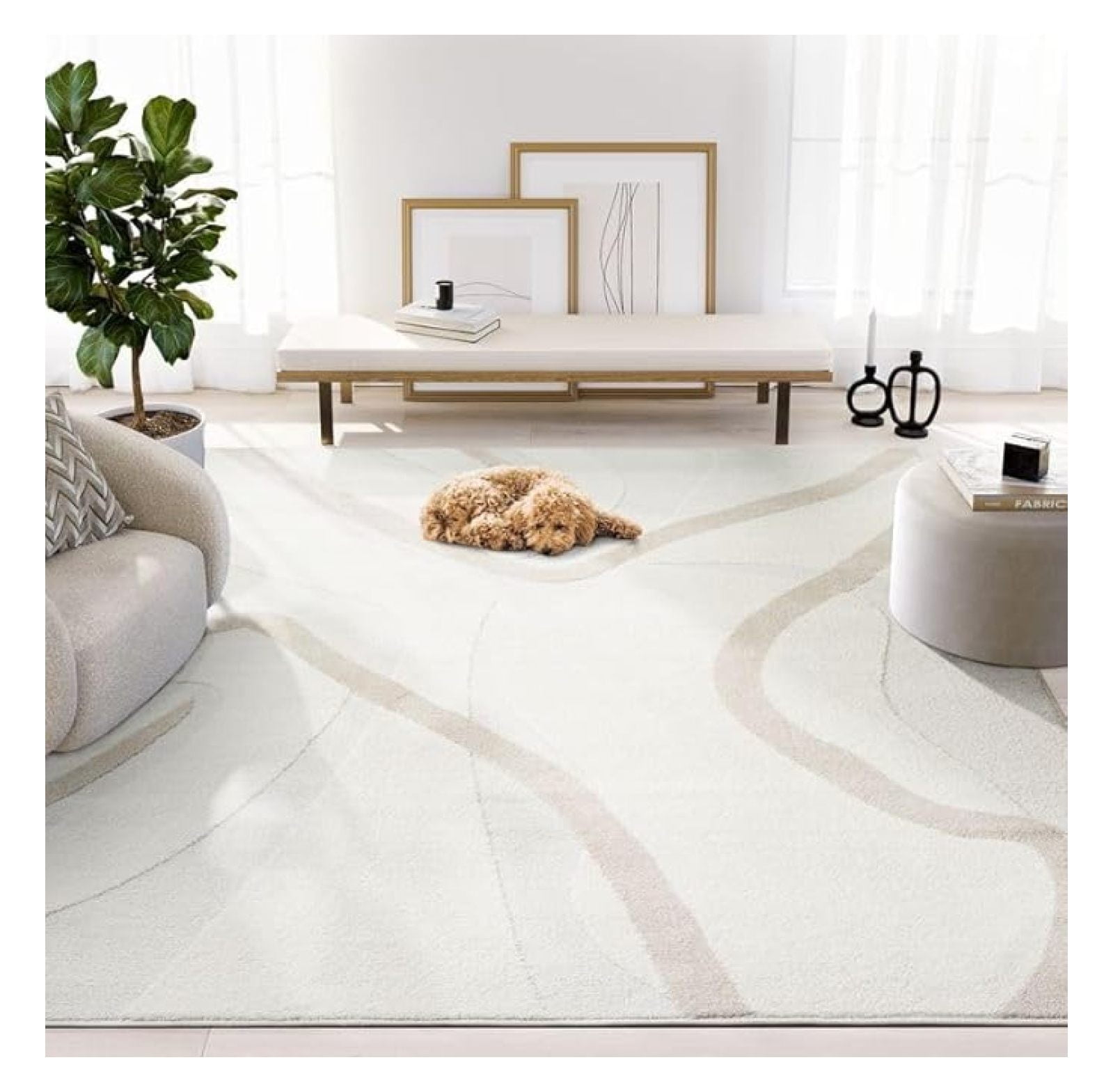 Cream & Beige Area Rug 6' x 9' for Living Room, Bedroom - Chic Abstract ...