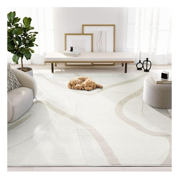 Cream & Beige Area Rug 6' x 9' for Living Room, Bedroom - Chic Abstract ...