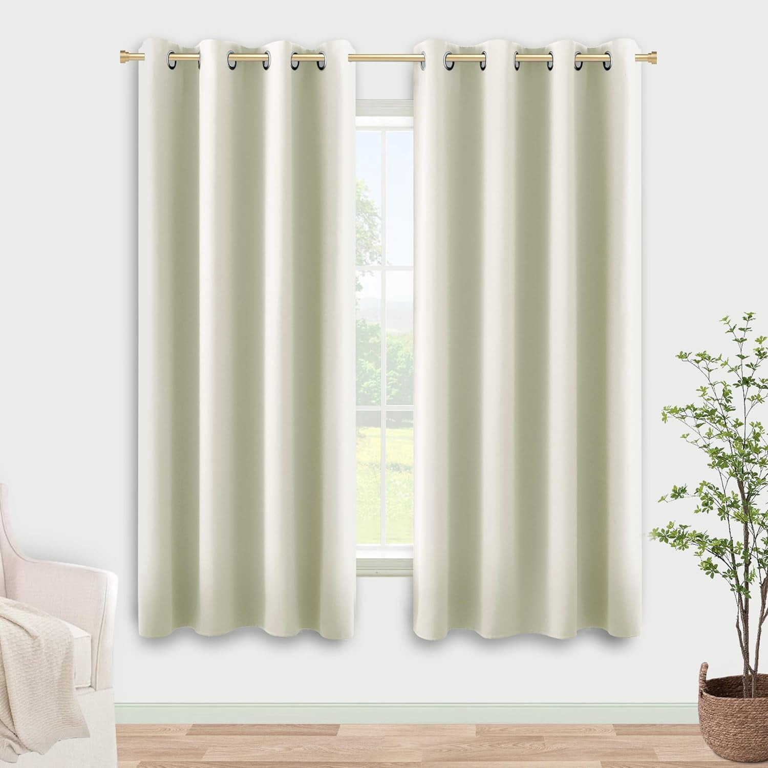 Cream Beige Bay Window Curtains Drapes for Living Room 63 Inch Length 2 ...