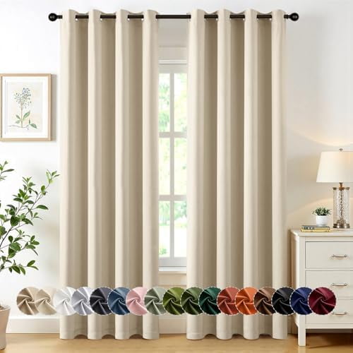 Cream Beige Blackout Curtains for Bedroom Living Room 84 Inches Long 2 ...