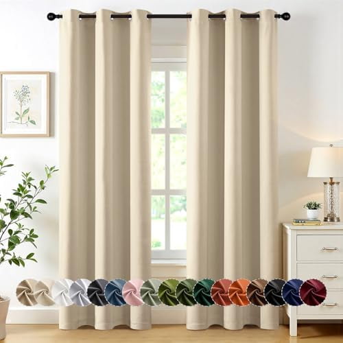 Cream Beige Blackout Curtains for Bedroom Living Room 84 Inches Long 2 ...