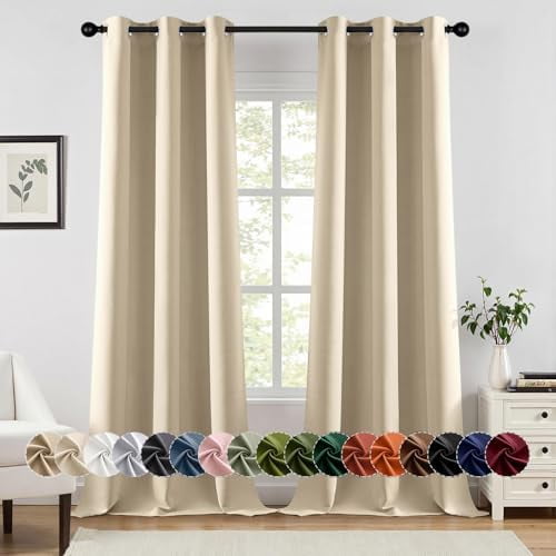 Cream Beige Blackout Curtains for Bedroom Living Room 96 Inches Long 2 ...