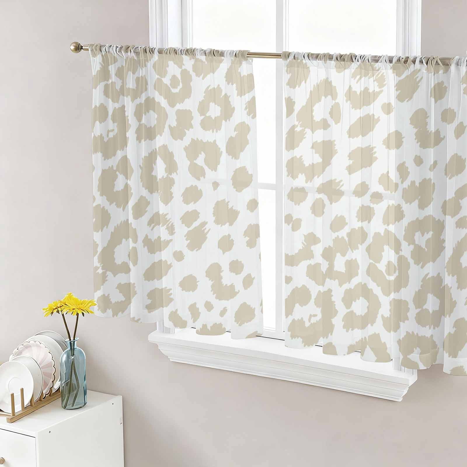 Cream Beige Leopard Sheer Curtains for Living Room Bedroom Vintage ...