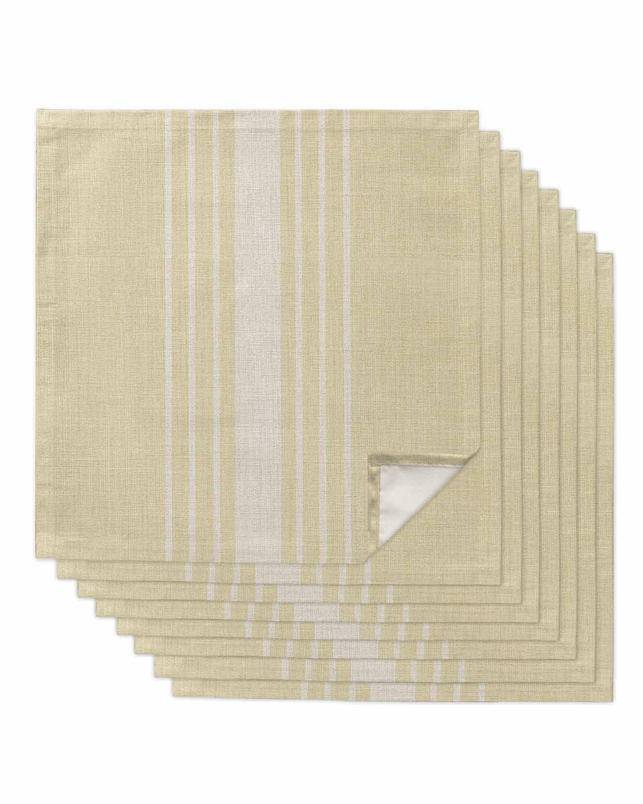 Cream Beige Striped Cloth Napkins Set of 8 Reusable Dinner Napkins ...