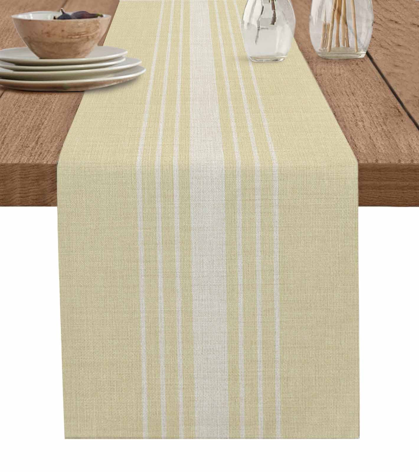 Cream Beige Striped Table Runner 72 Inches, Modern Farmhouse Retro ...