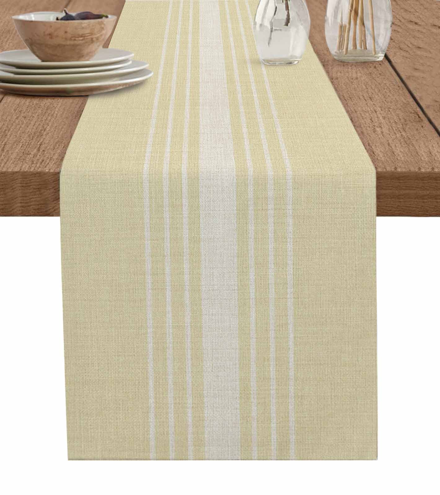 Cream Beige Striped Table Runner 90 Inches, Modern Farmhouse Retro ...