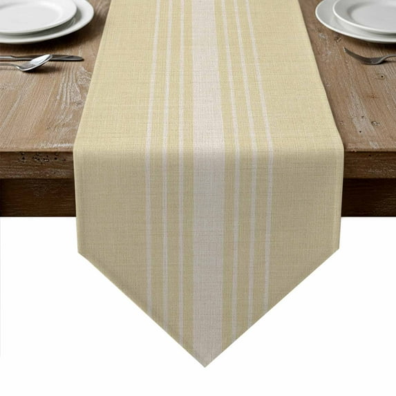 Cream Beige Striped Table Runner Linen Burlap Table Runner 108 Inches ...