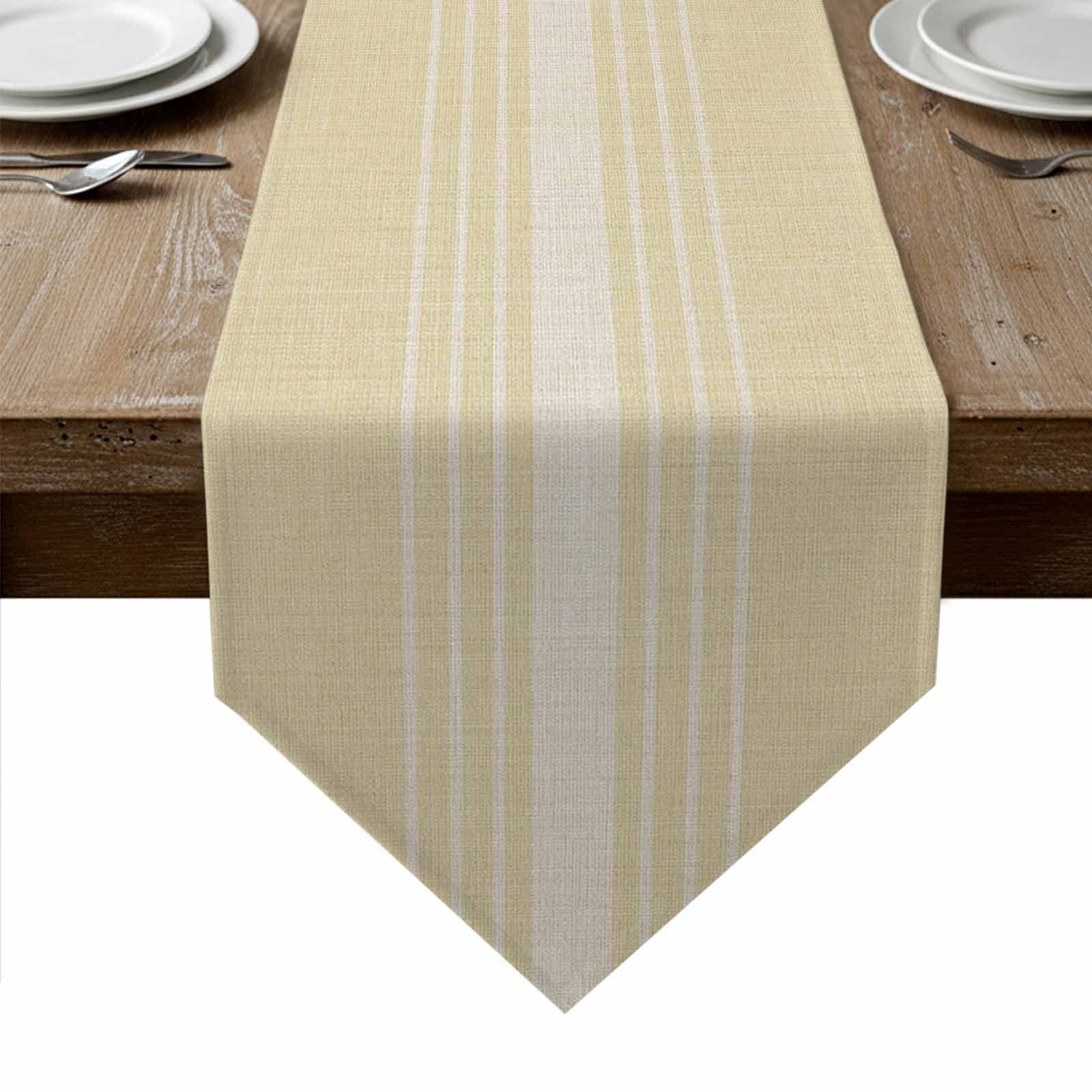 Cream Beige Striped Table Runner Linen Burlap Table Runner 90 Inches ...