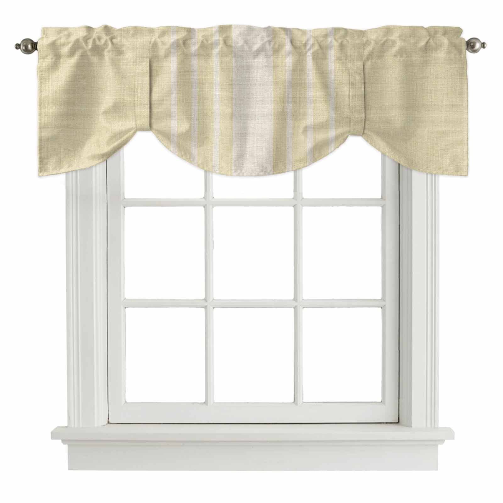 Cream Beige Striped Tie Up Valance Curtains for Windows, Kitchen ...