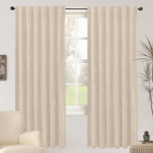 Cream Beige Velvet Curtains 72 Inch Length for Bedroom, Elegant Thermal ...