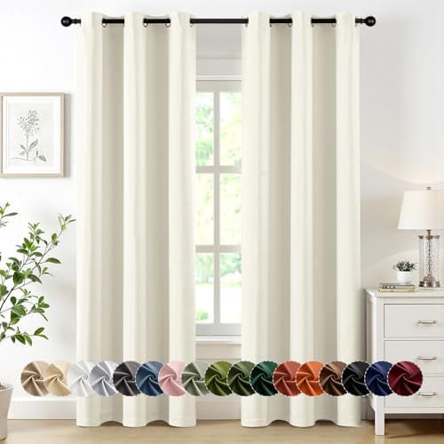 Cream Blackout Curtains for Bedroom Living Room 72 Inches Long 2 Panels ...