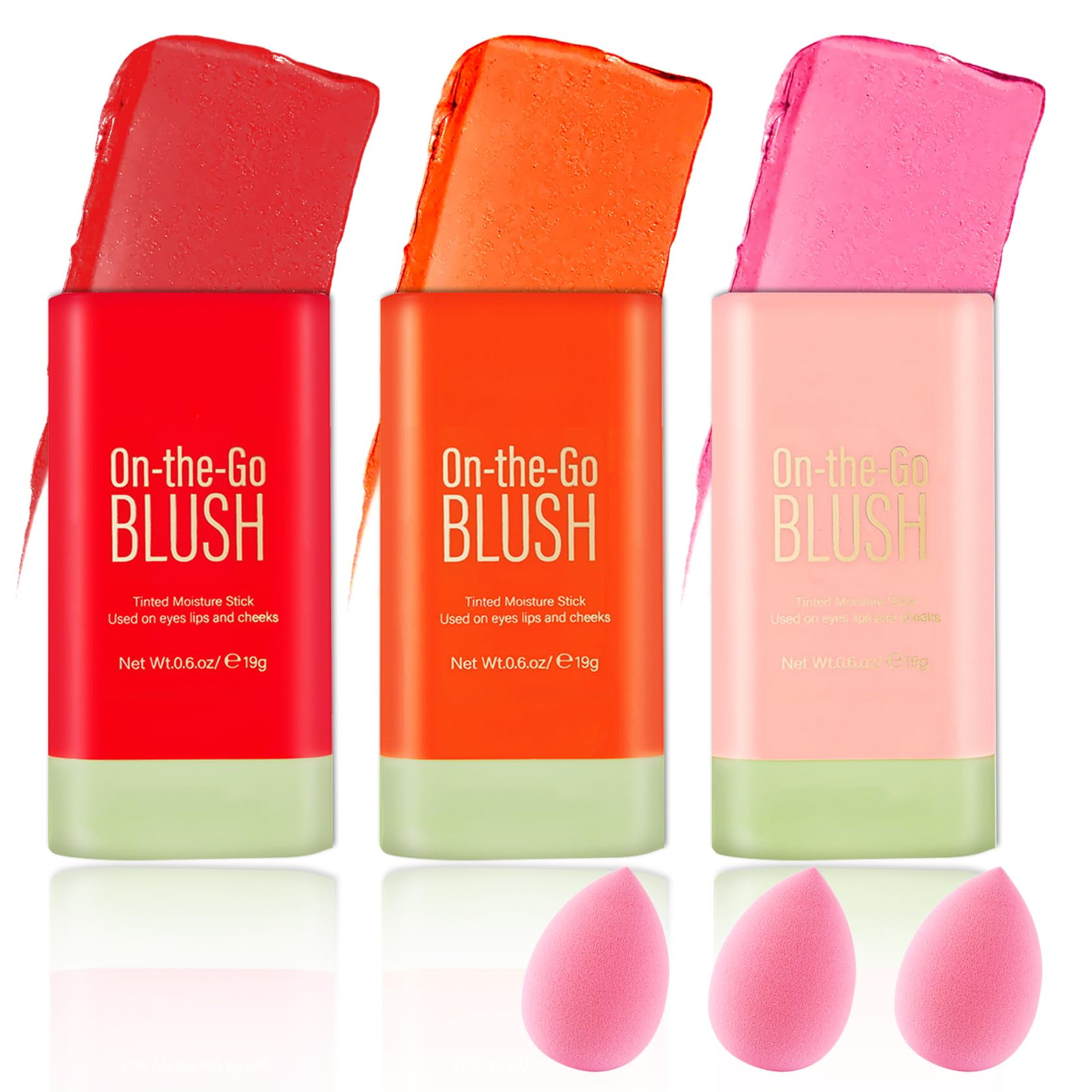 Cream Blush Sticks for Cheeks Gift Set with Makeup Sponges,Lightweight ...
