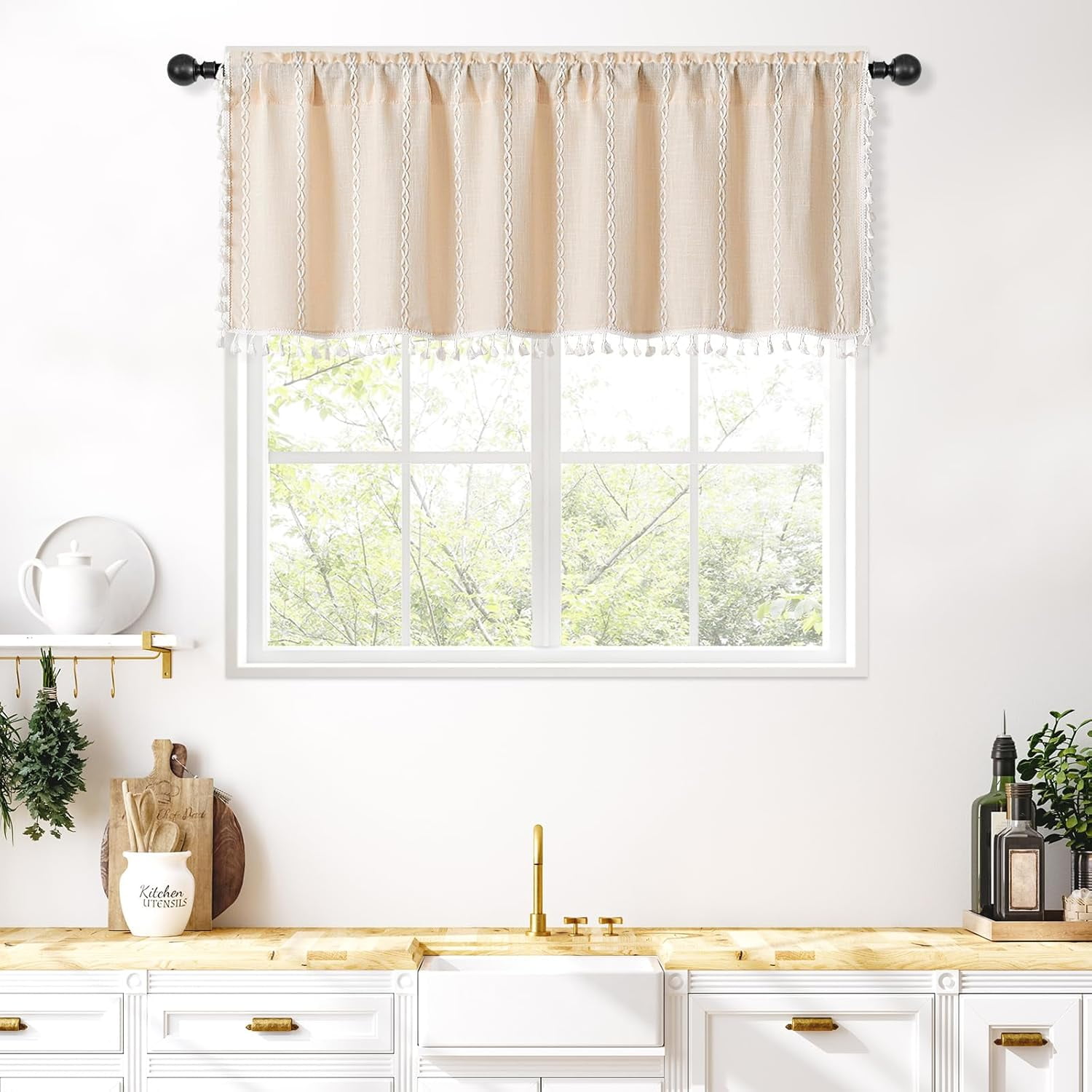 Cream Boho Farmhouse Kitchen Valances for Windows, Beige French Country ...