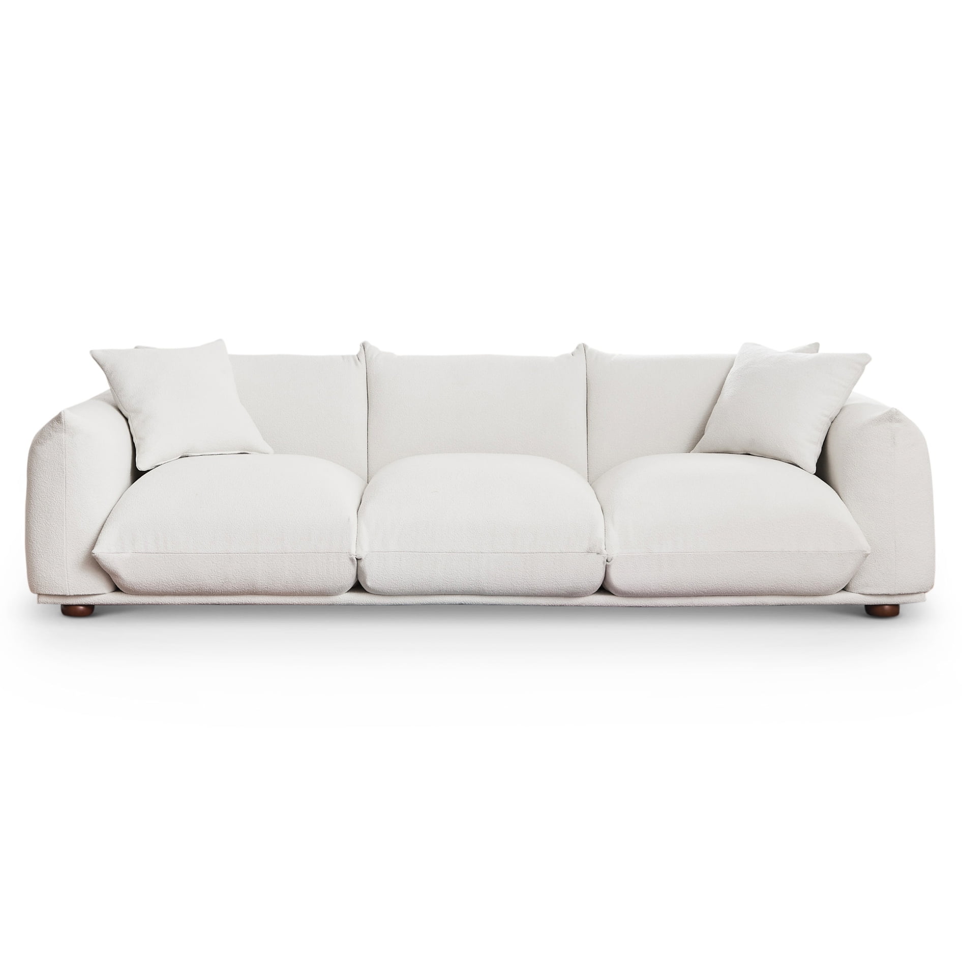 Cream Boucle 100'' Upholstered - 3 Seat, Mid-century Modern, Solid Wood ...