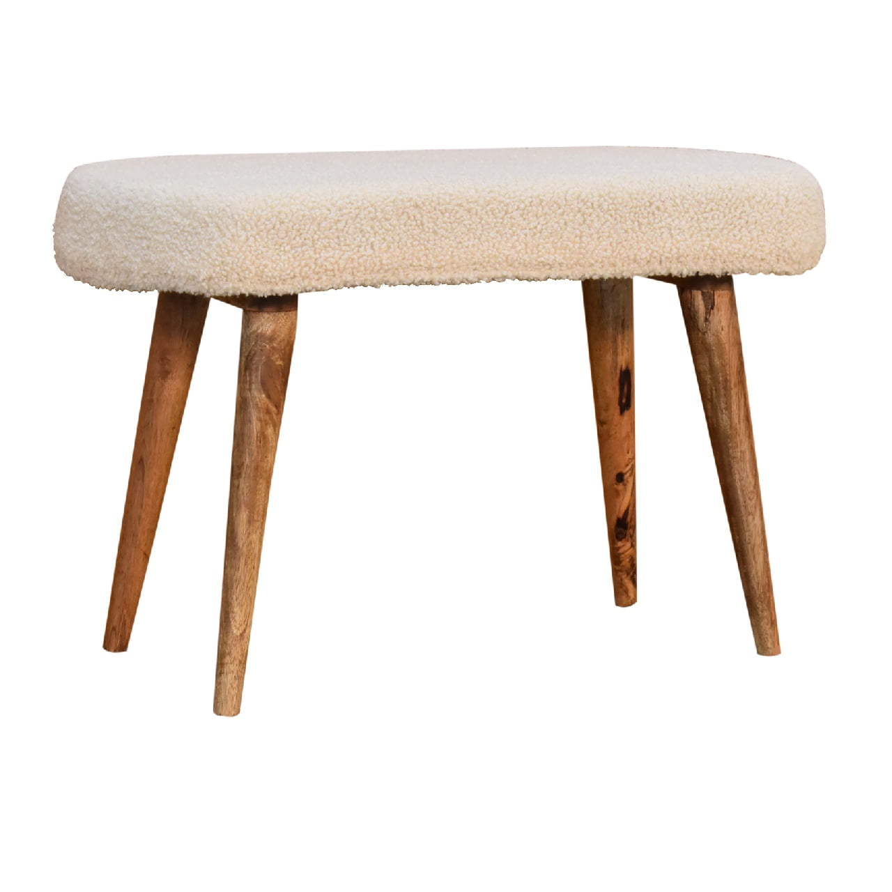 Cream Boucle Nordic Bench,Oak Wood+Fabric Furniture Bedroom Benches ...