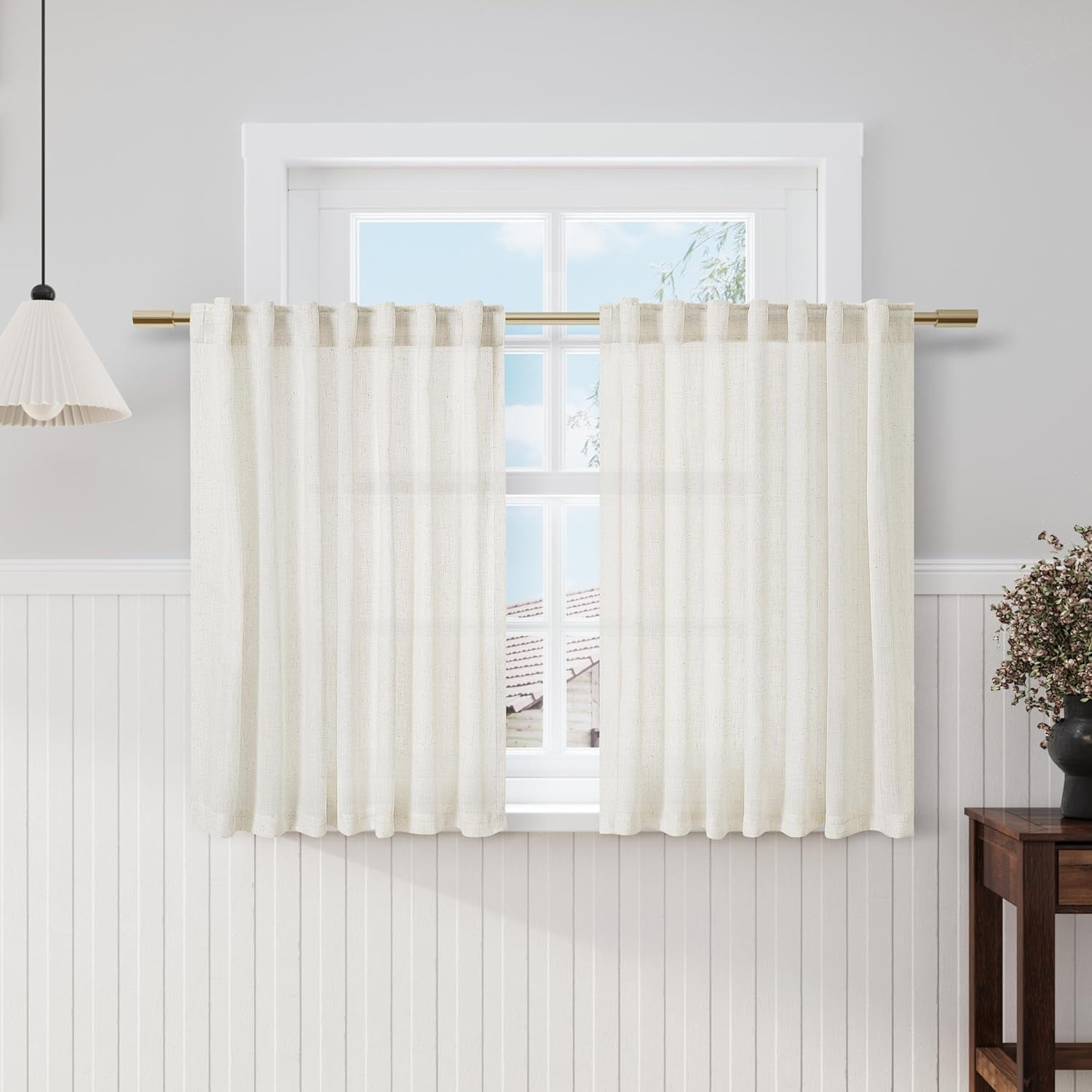 Cream Cafe Curtains 48 Inch Length Set 2 Panel Back Tab Pocket Semi ...