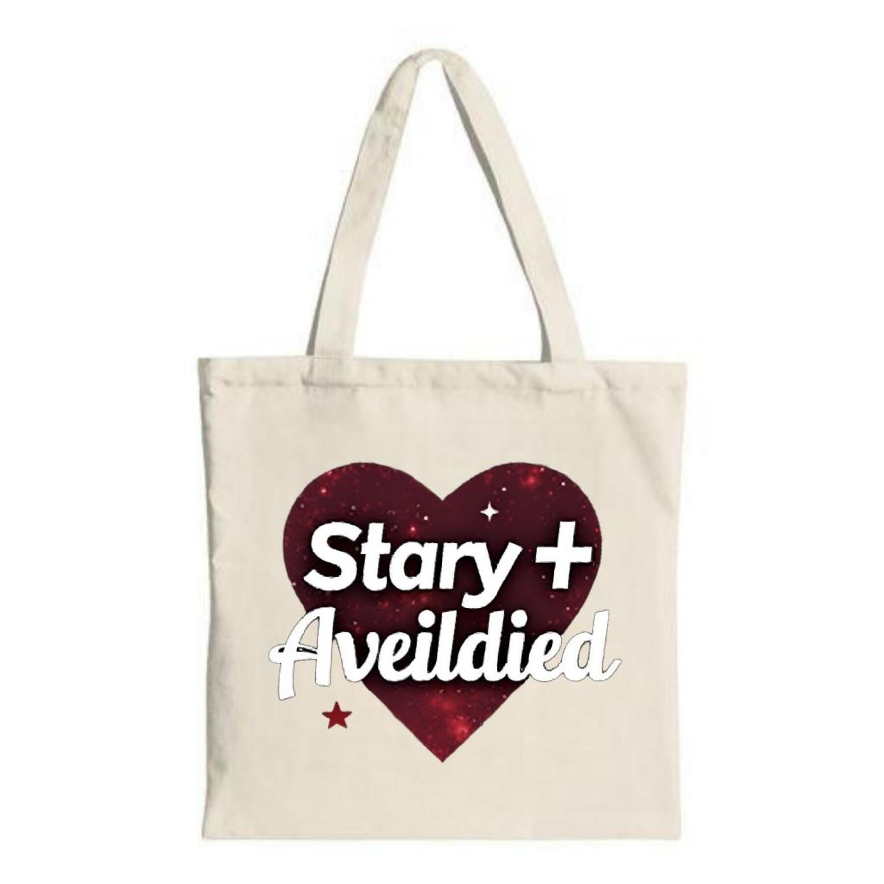 Cream Canvas Tote Bag with Dark Red Heart Design and Starry Pattern ...
