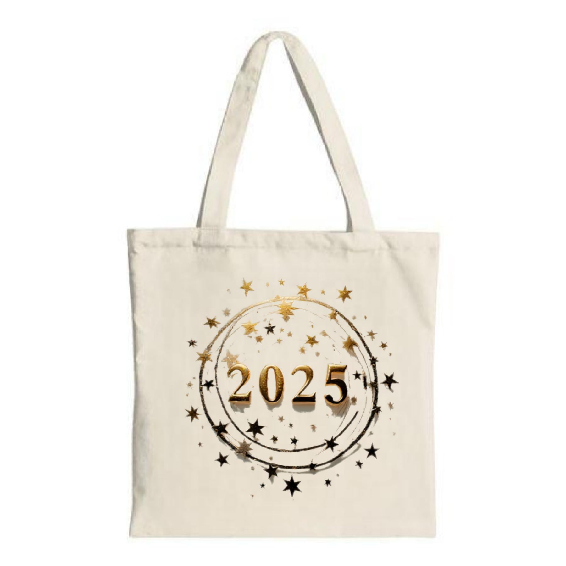 Cream Canvas Tote Bag with Golden ' 2025 ' Design Surrounded by ...