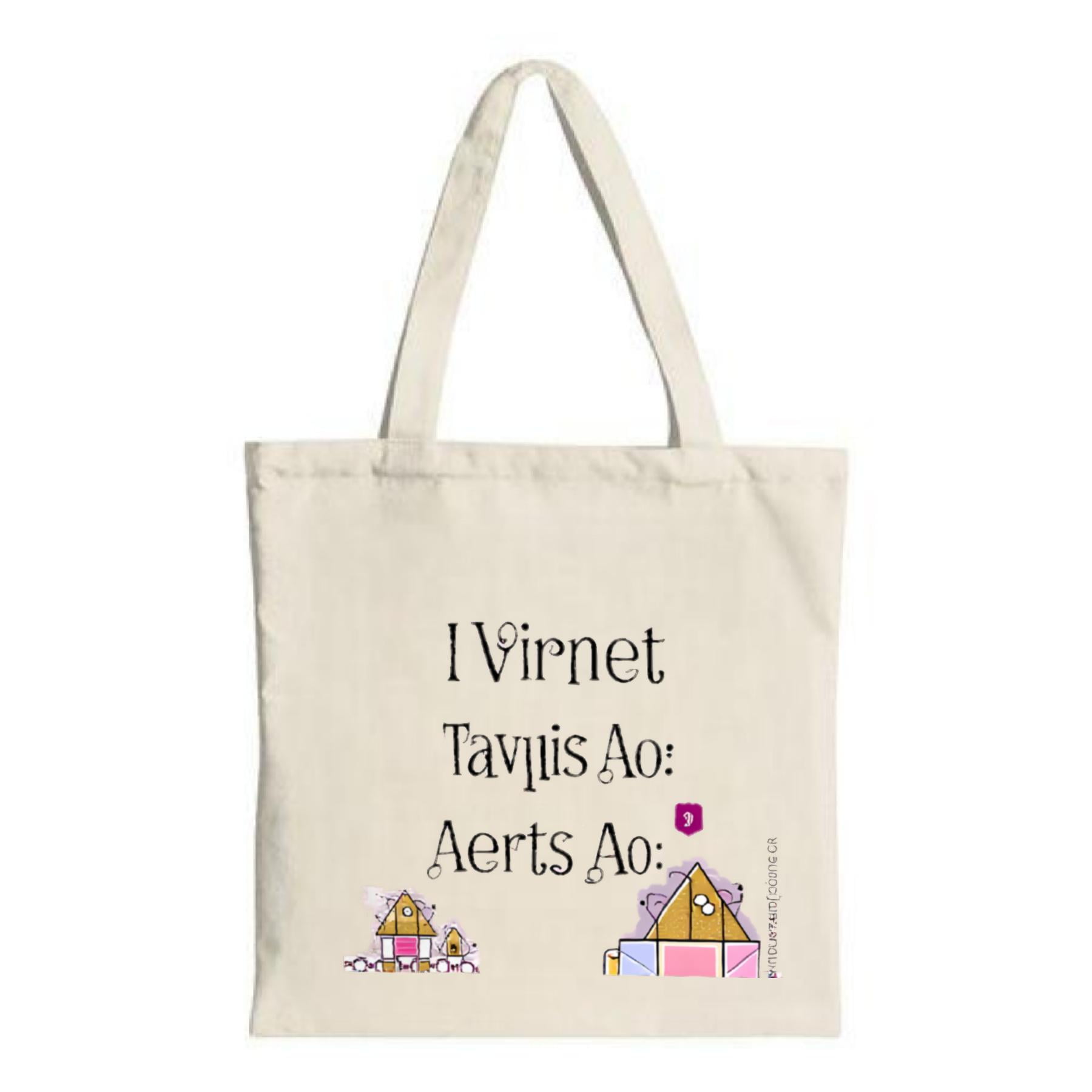 Cream Canvas Tote Bag with Playful Geometric Design: " I Virnet Taviis ...