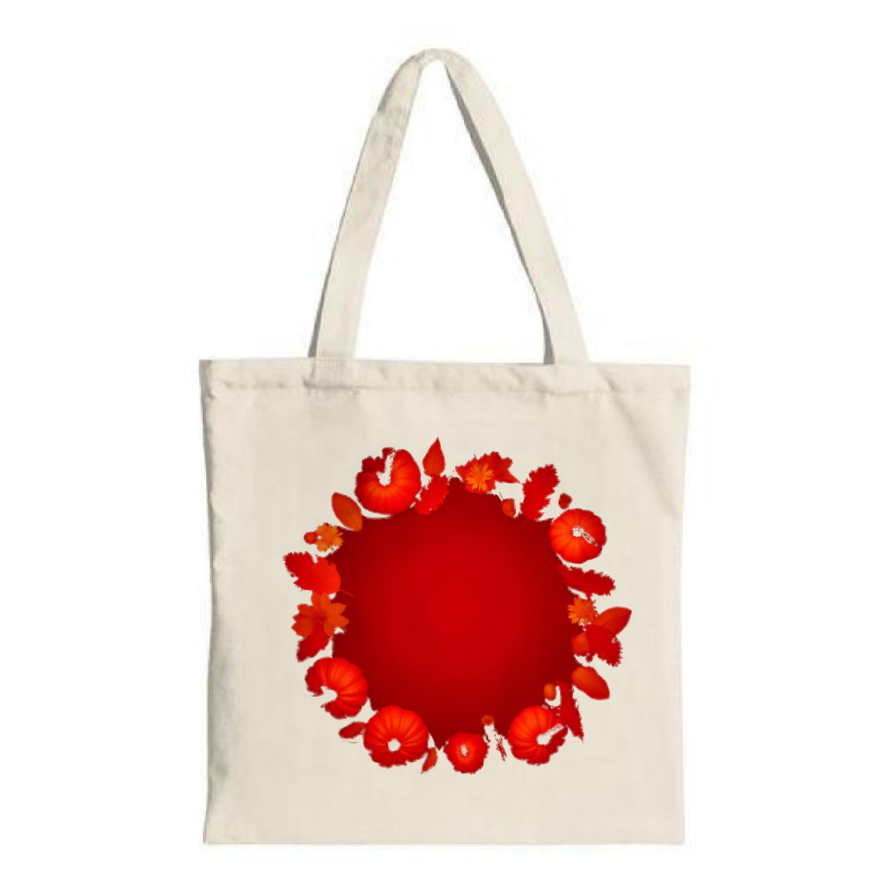 Cream Canvas Tote Bag with Red Gradient Circular Design & Floral ...