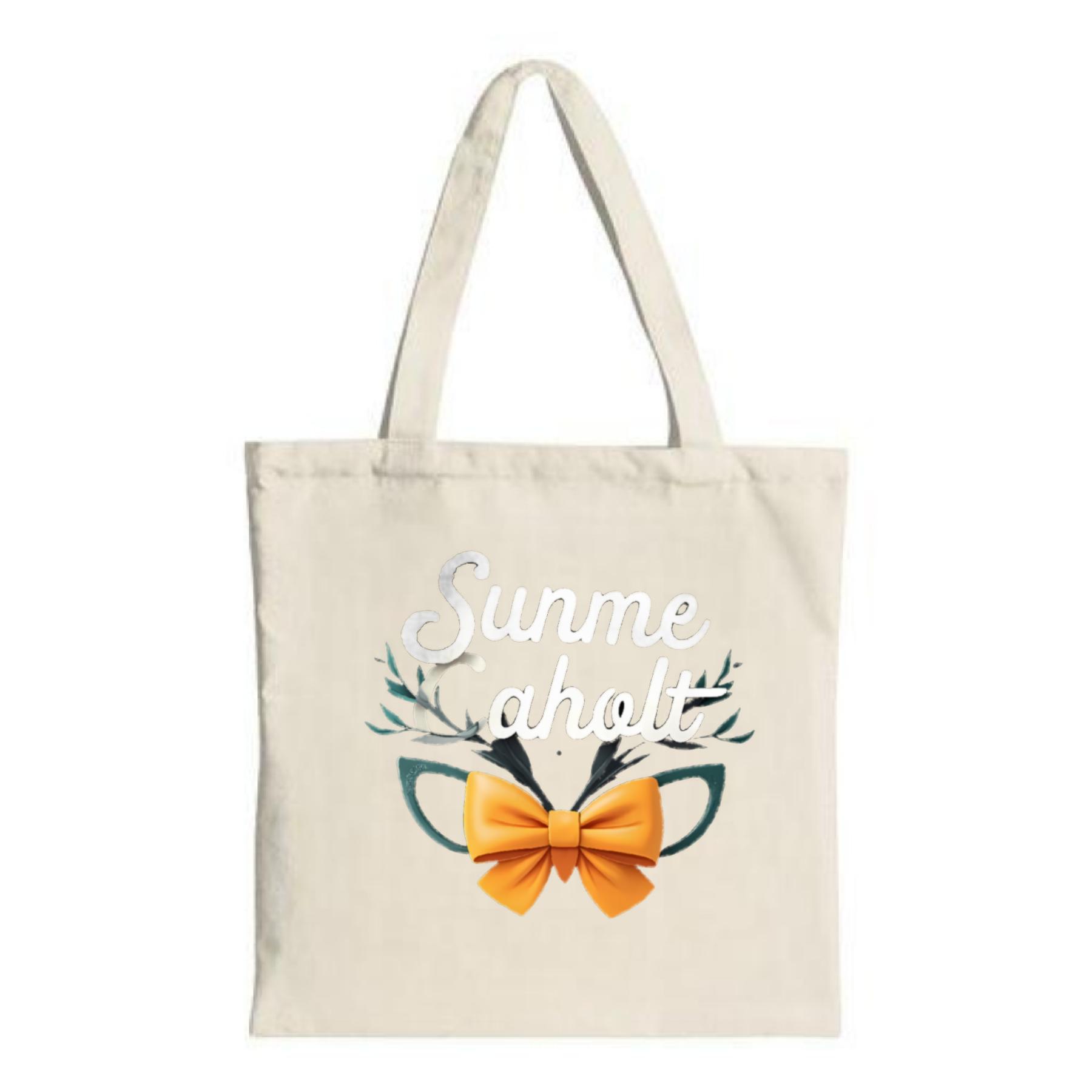 Cream Canvas Tote Bag with " Sunne dahlø " in cursive stylish antlers ...