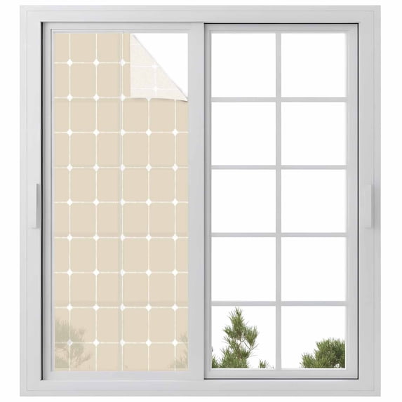 Cream Checkered Window Privacy Film, Modern Minimalist Geometric Grid ...