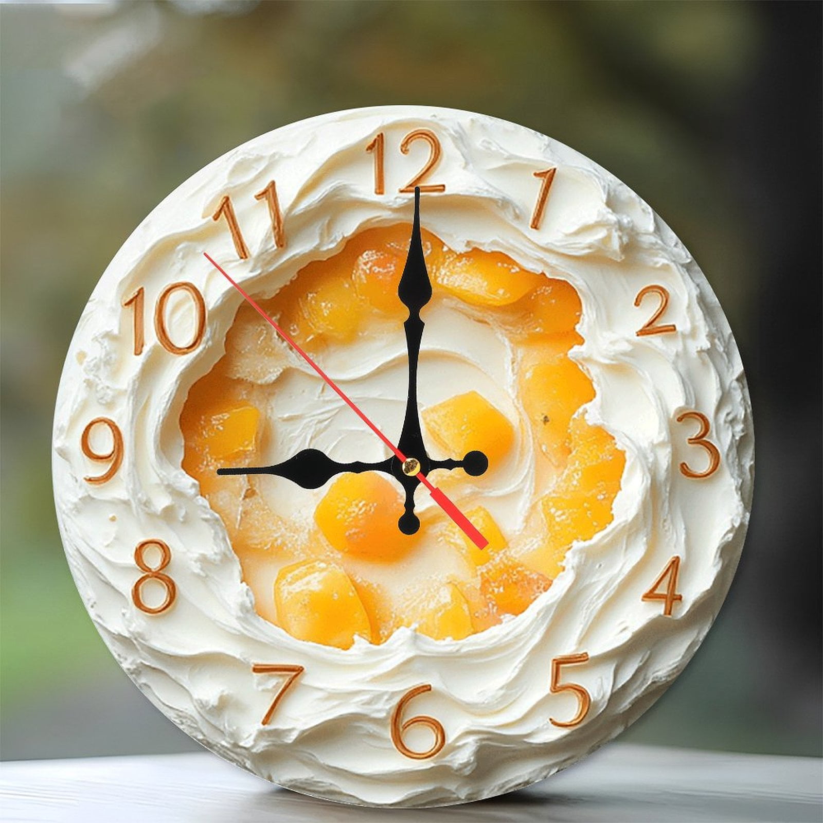 Cream Cheese Mango Clock Cake Dessert 10-Inch Silent Wooden Wall Clock ...