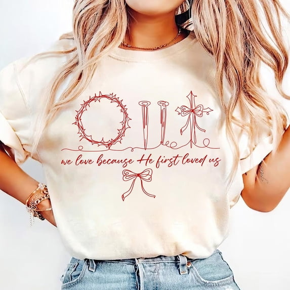 Cream Christian Faith T-Shirt, Red Line Art Crown of Thorns, Nails ...