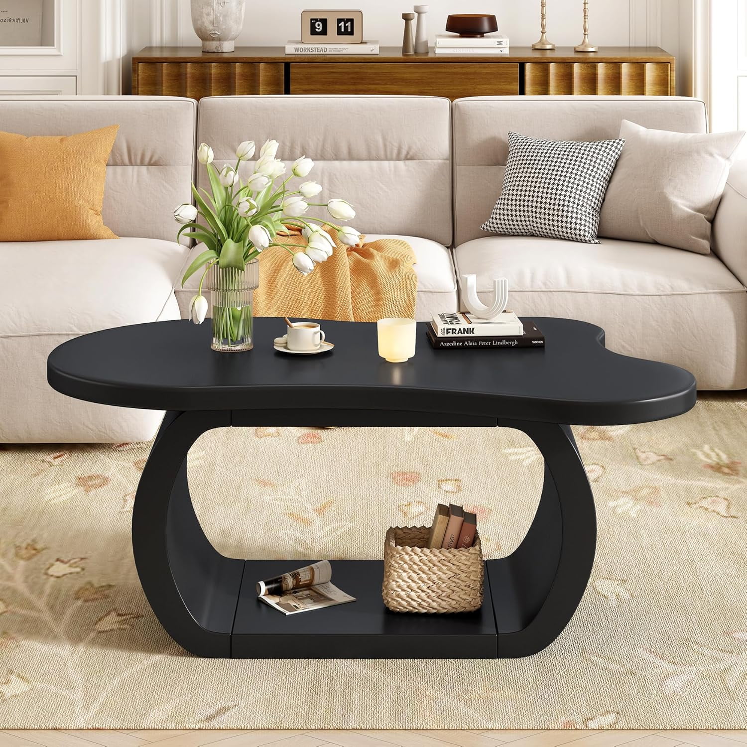 Cream Cloud Coffee Table with Curved Legs, Modern Cream Irregular ...